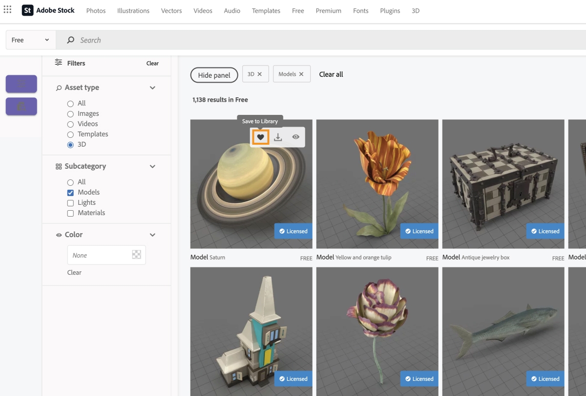 Creative Cloud ライブラリからの 3D モデルの読み込み