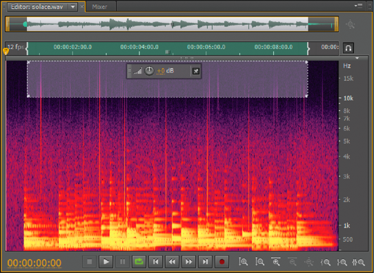 Adobe Audition の波形エディターでのオーディオ表示