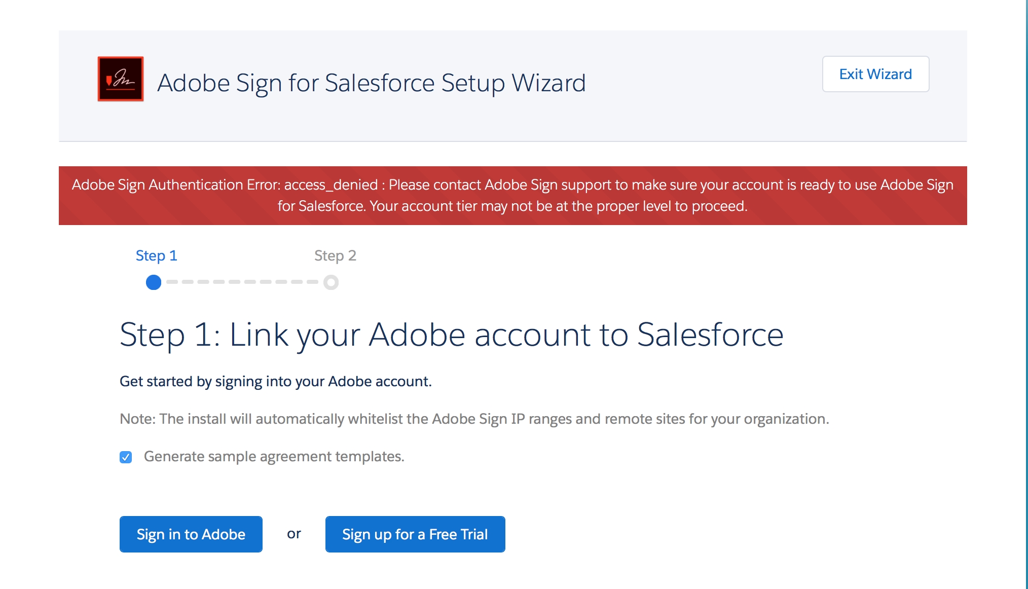 Salesforce でエラー「Adobe Sign 認証エラー： access_denied」が発生