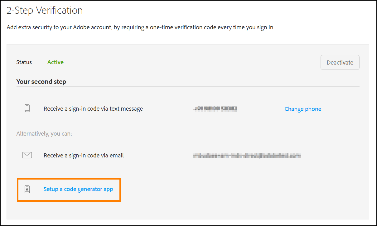 2 段階認証に Adobe Authenticator を使用する