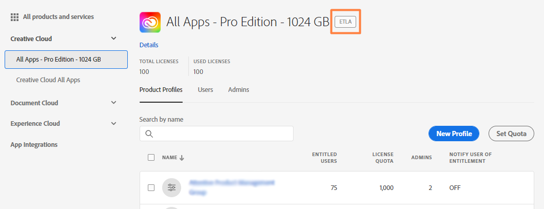 기존 Adobe Admin Console 내에서 약정 유형 전환