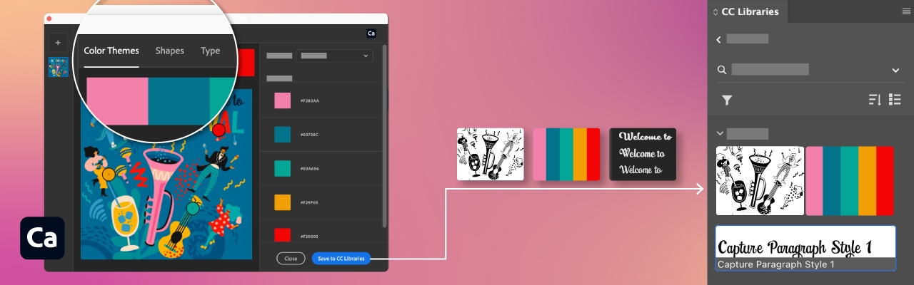 InDesign용 Adobe Capture 확장 기능을 사용하여 색상, 유형 및 모양 추출