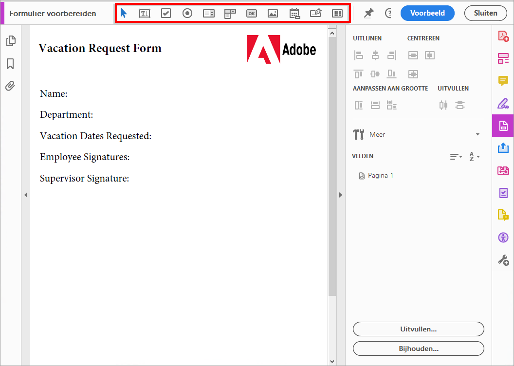 Een formulier maken met Adobe Acrobat