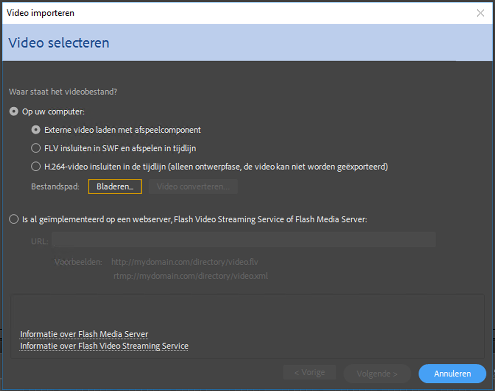 Video's toevoegen aan of opnemen in Adobe Animate