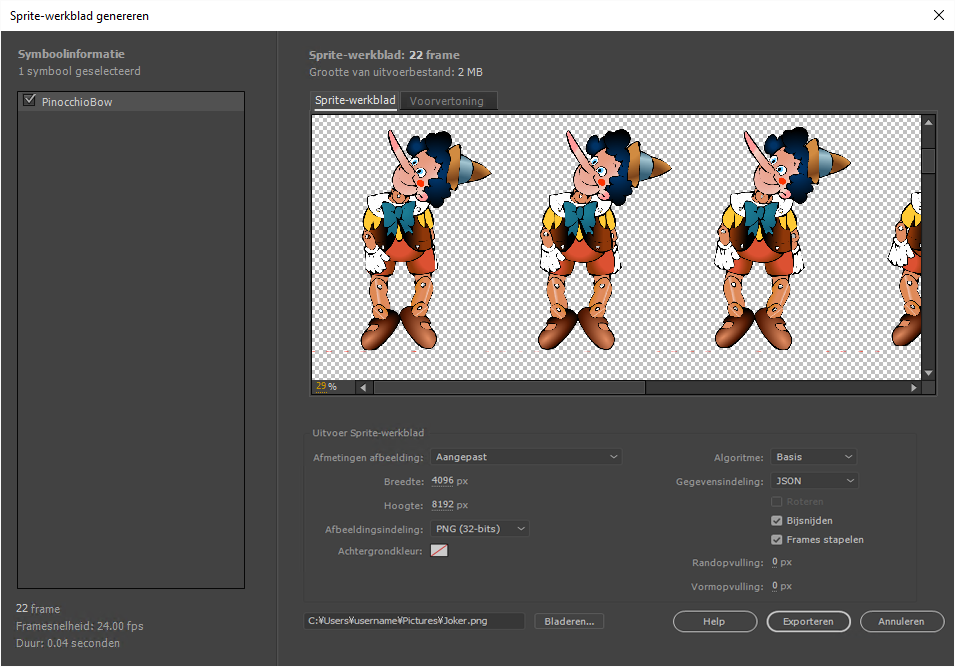 Animaties exporteren voor mobiele apps en game-engines