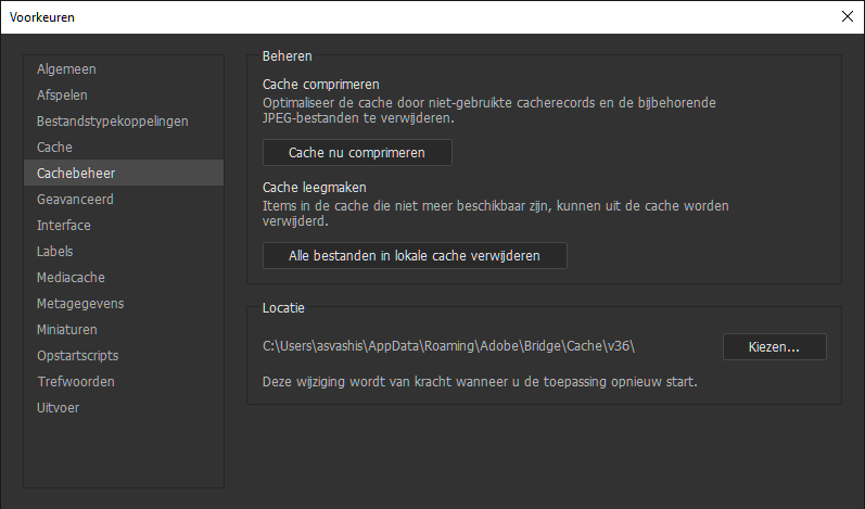Werken met Adobe Bridge-cache