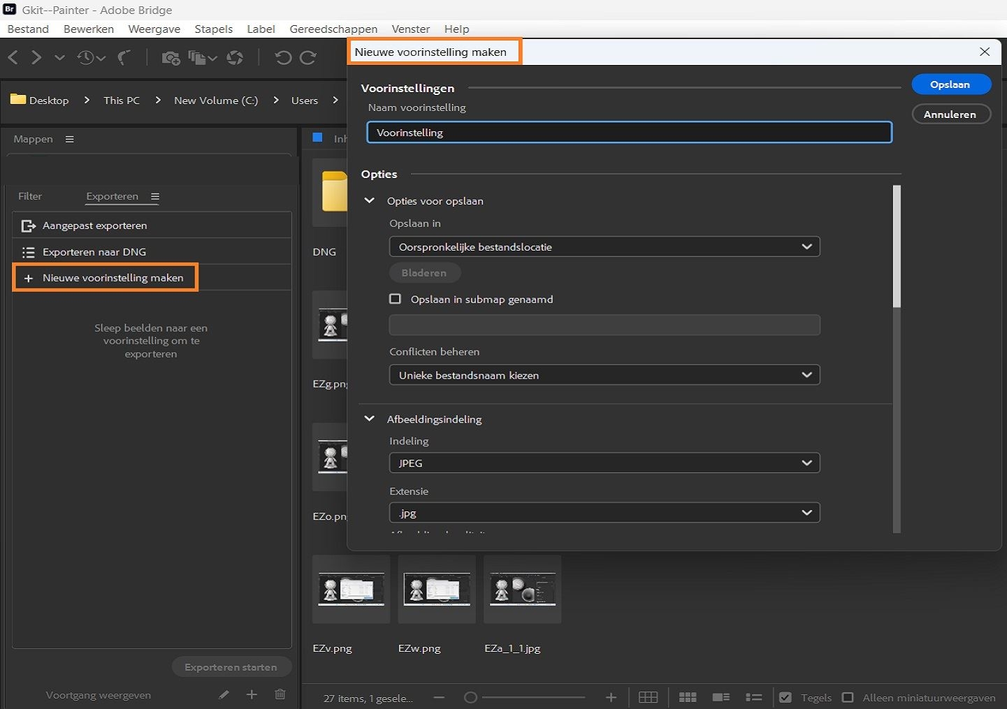 Deelvenster Exporteren
