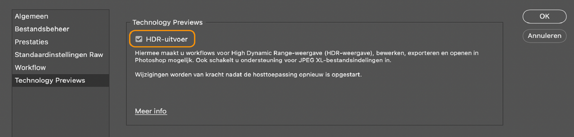HDR-uitvoer (Technology Preview)