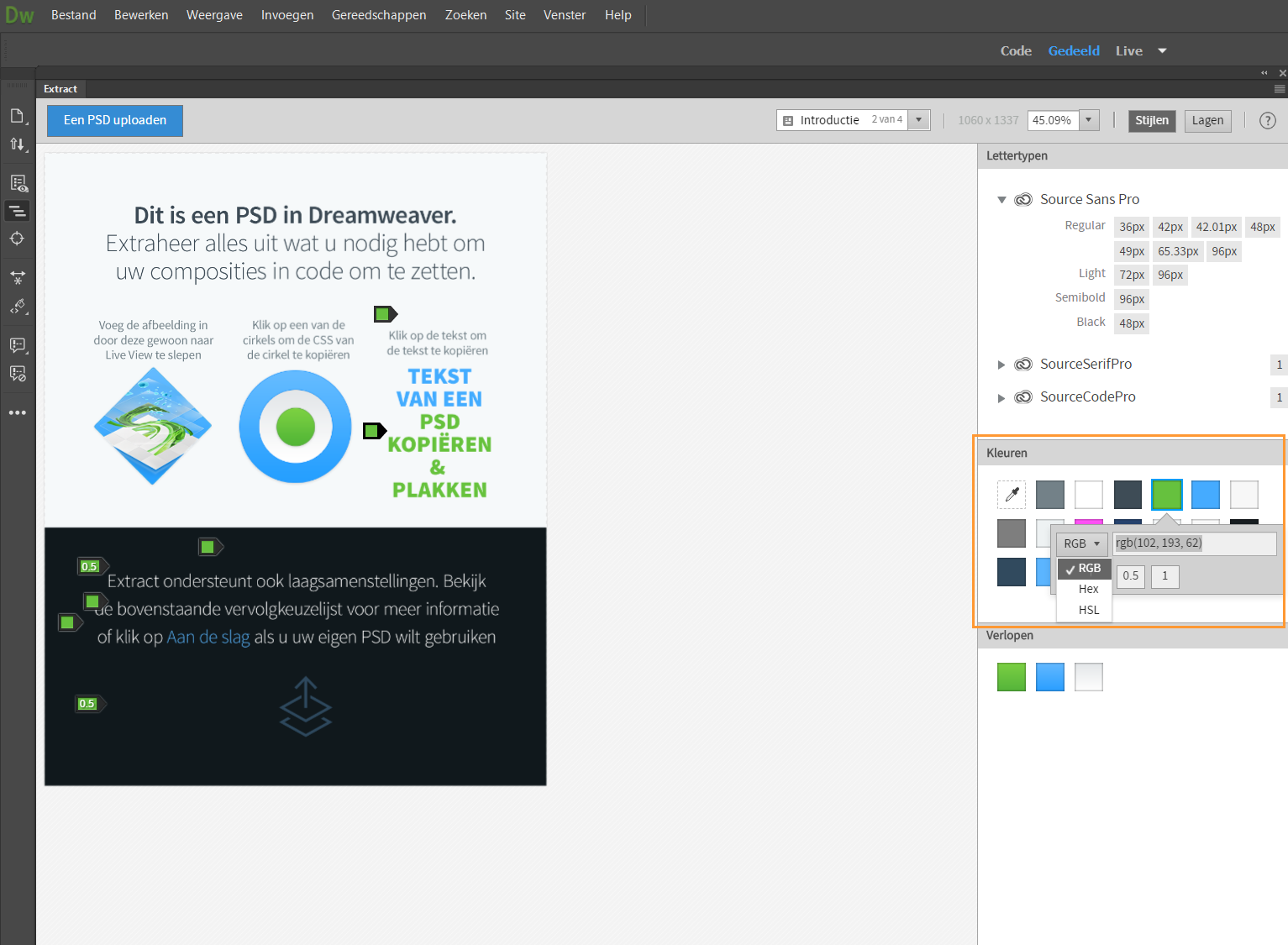 Middelen uit PSD-bestanden extraheren in Dreamweaver-webpagina's