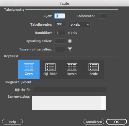 Tabellen gebruiken om inhoud op websites weer te geven