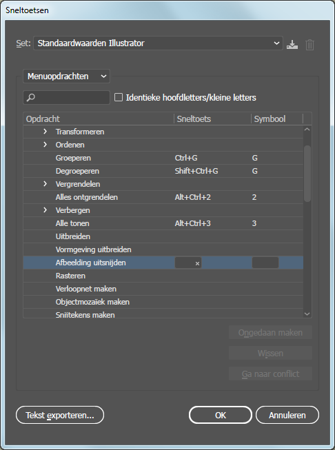 Sneltoetsen aanpassen in Illustrator