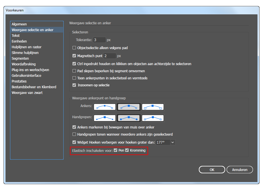 Tekenen met de tool Pen, Kromming of Potlood in Illustrator