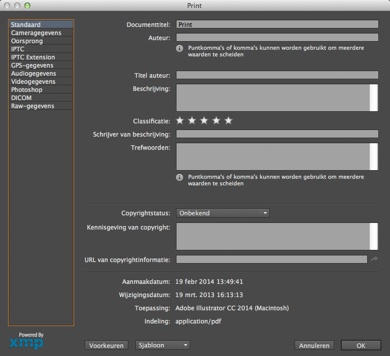 Het dialoogvenster Bestandsinfo