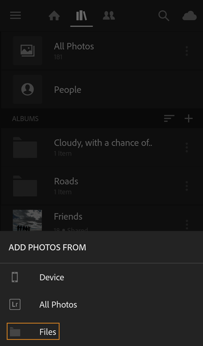Foto's en video's importeren in Lightroom voor mobiele apparaten (Android).