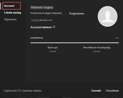 Lightroom CC-voorkeuren
