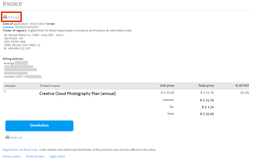 Een kopie van de factuur voor je Adobe Creative Cloud-lidmaatschap ...