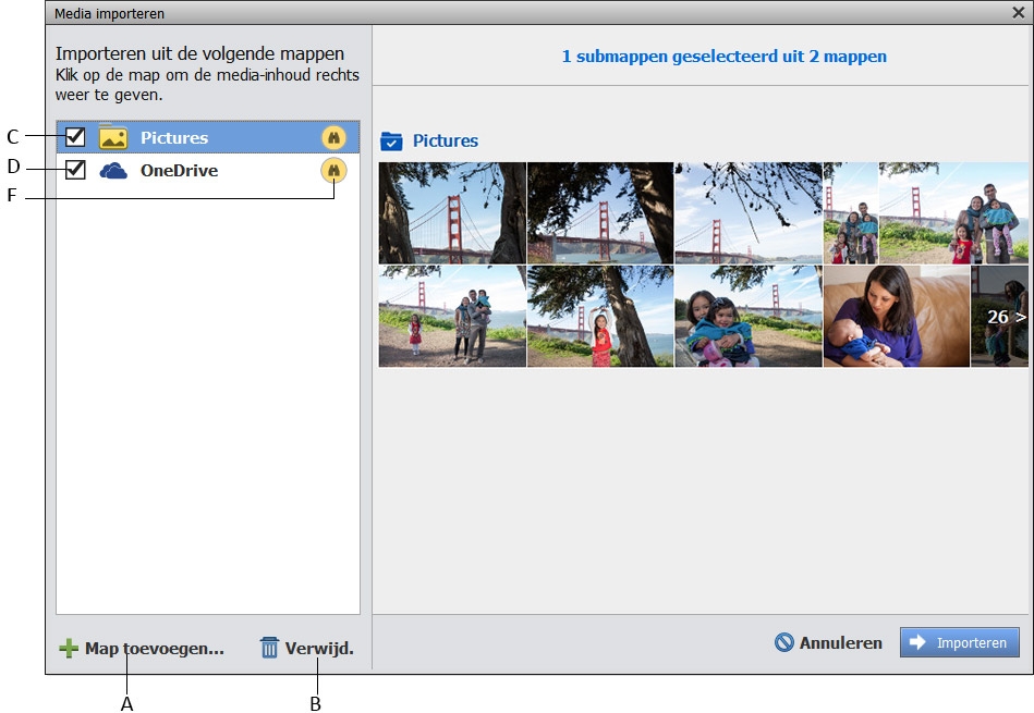 Foto's en video's importeren in de Elements Organizer