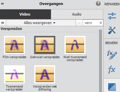 Overgangen toepassen op clips