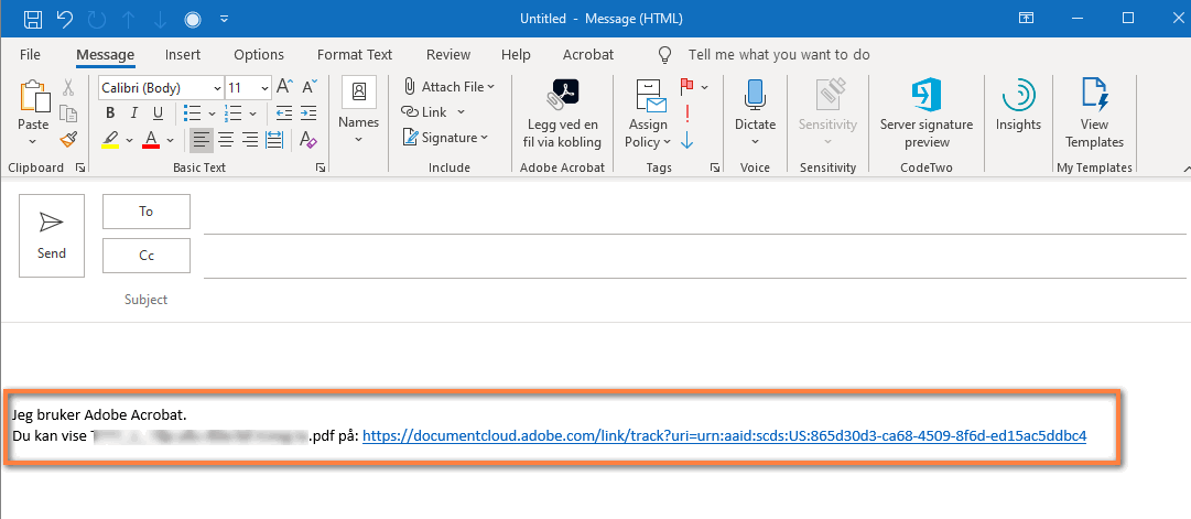 Adobe Document Cloud for Outlook, Acrobat