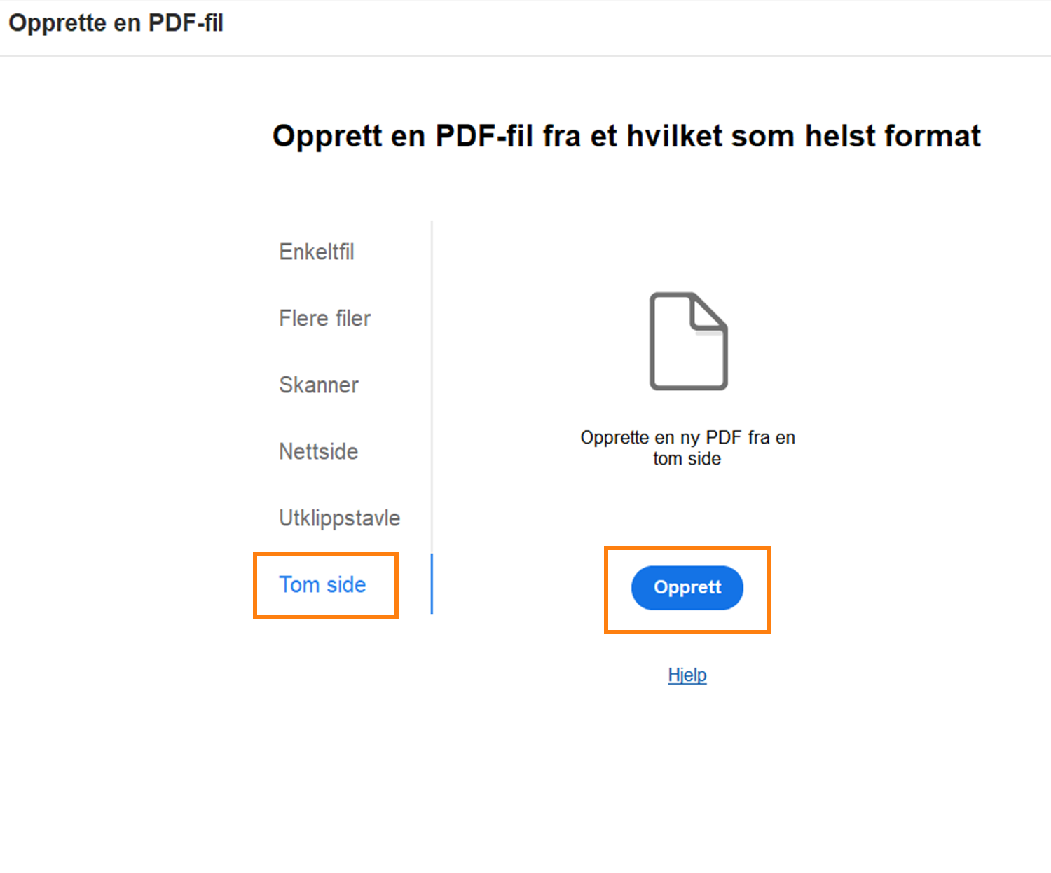 Opprette PDF-filer med Adobe Acrobat