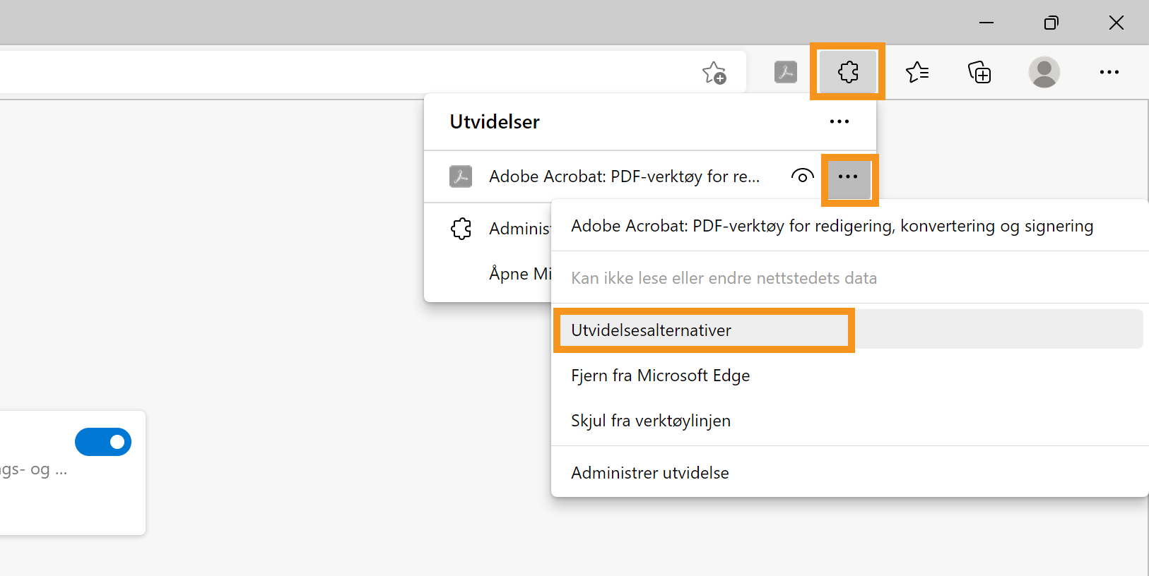 Aktiver Adobe Acrobat-utvidelse for Microsoft Edge