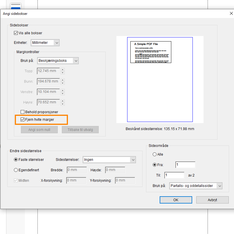 Beskjære PDF-sider i Adobe Acrobat