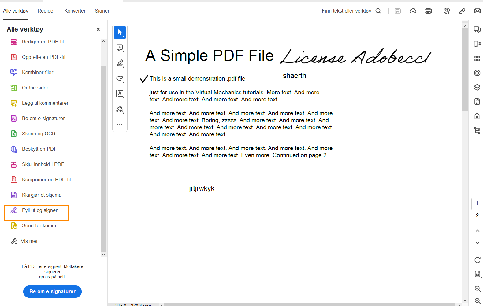 Fill & Sign PDF-skjemaer ved å bruke Adobe Acrobat Fill & Sign-verktøyet