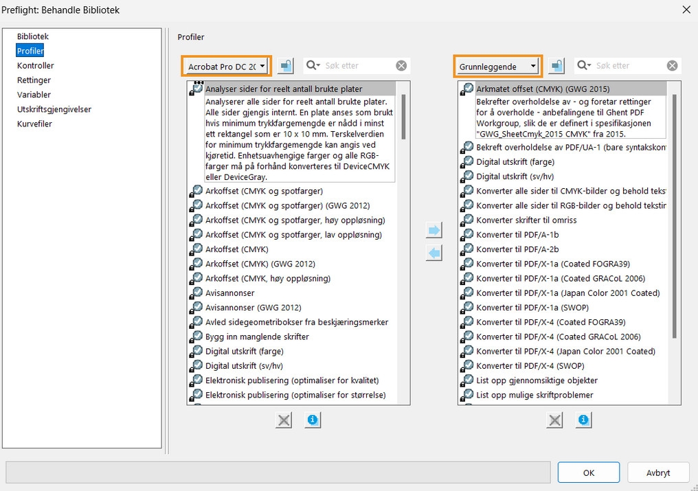 Preflight-biblioteker (Acrobat Pro)