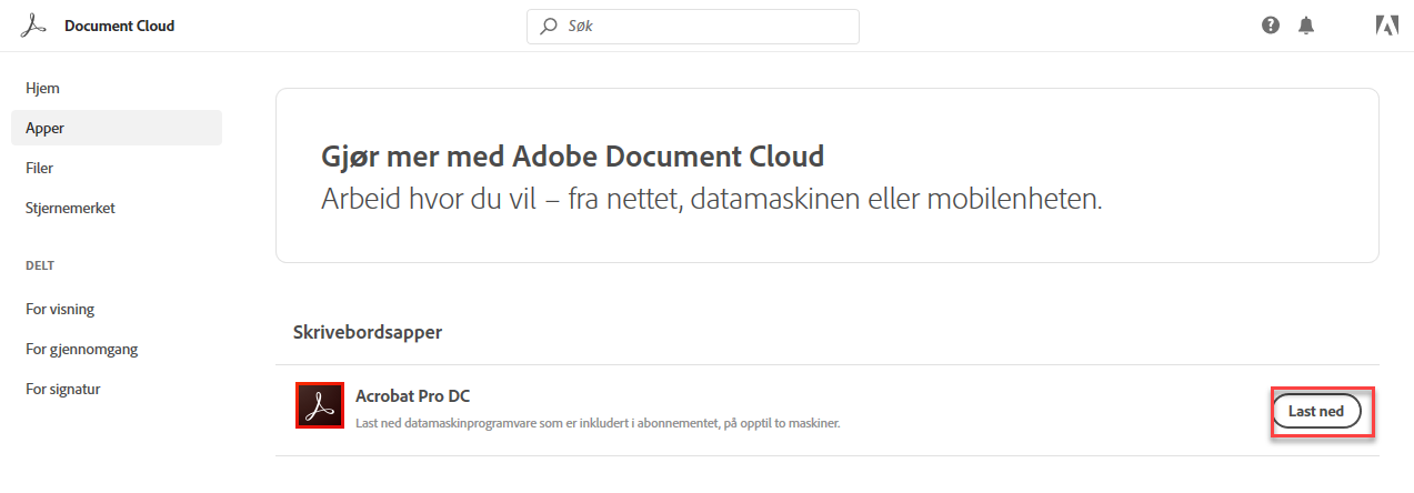 Laste ned og installere et Acrobat DC-abonnementet