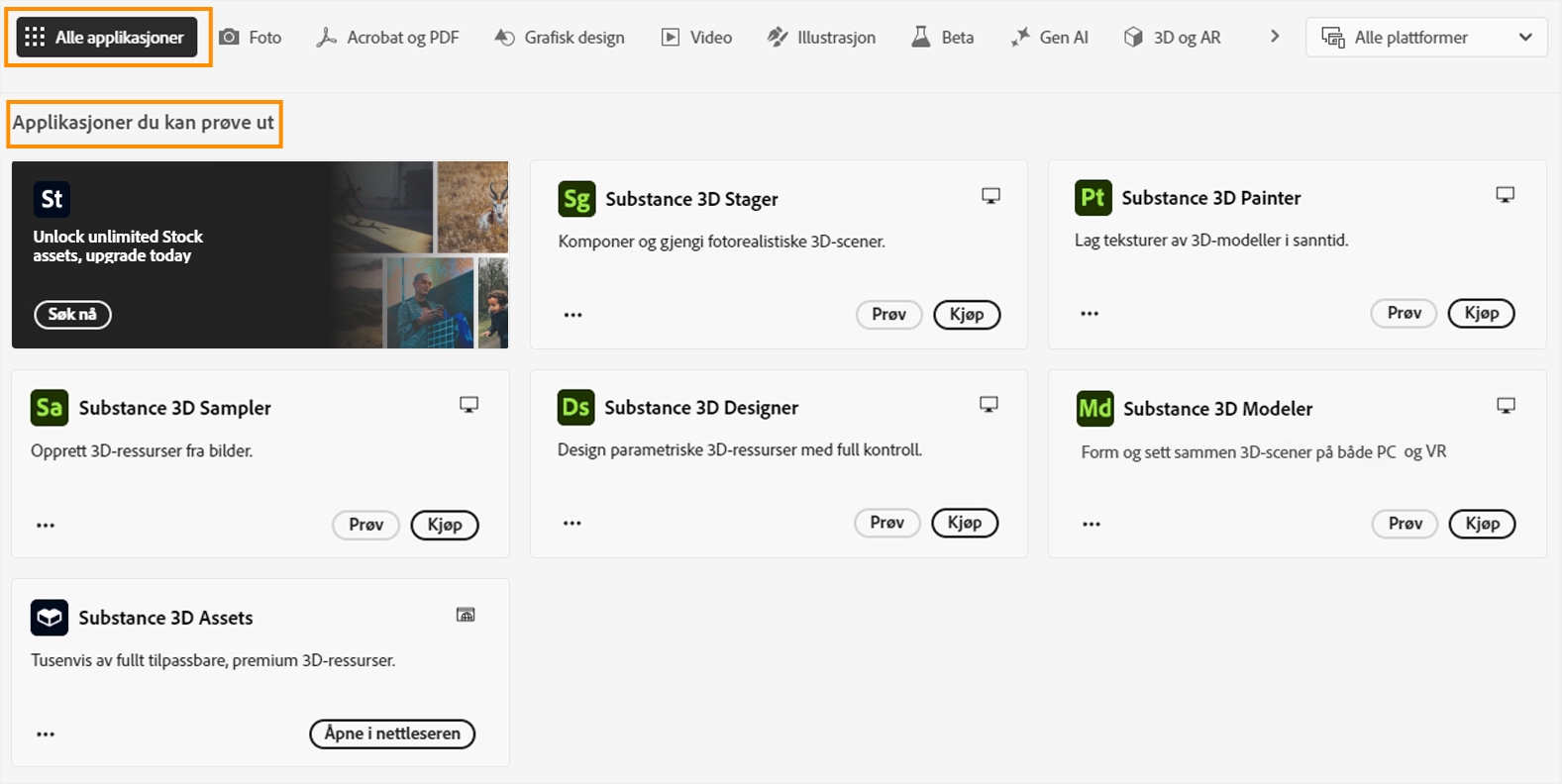 Laste ned og installere en prøveversjon av Creative Cloud