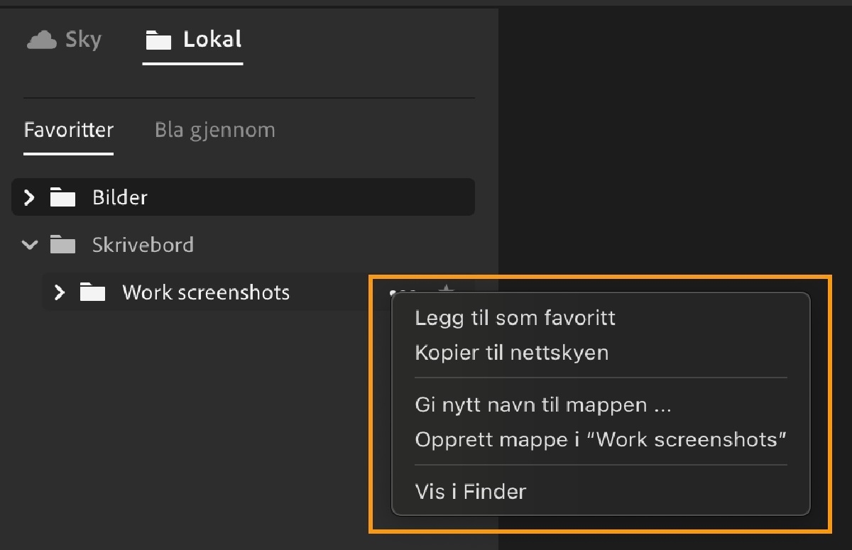 Rediger lokalt lagrede bilder i Lightroom.