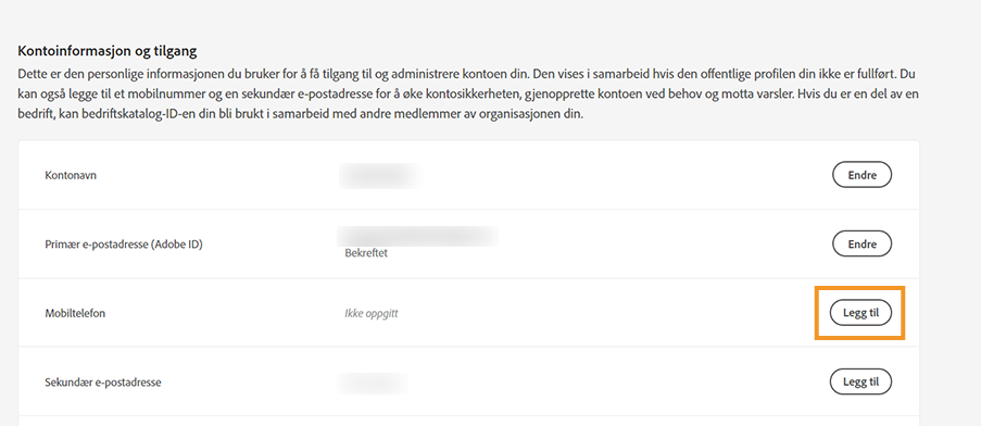 Bruk et telefonnummer for å gjenopprette kontoen din