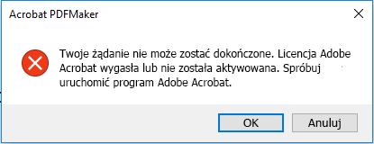 Licencja programu Adobe Acrobat wygasła lub nie została aktywowana