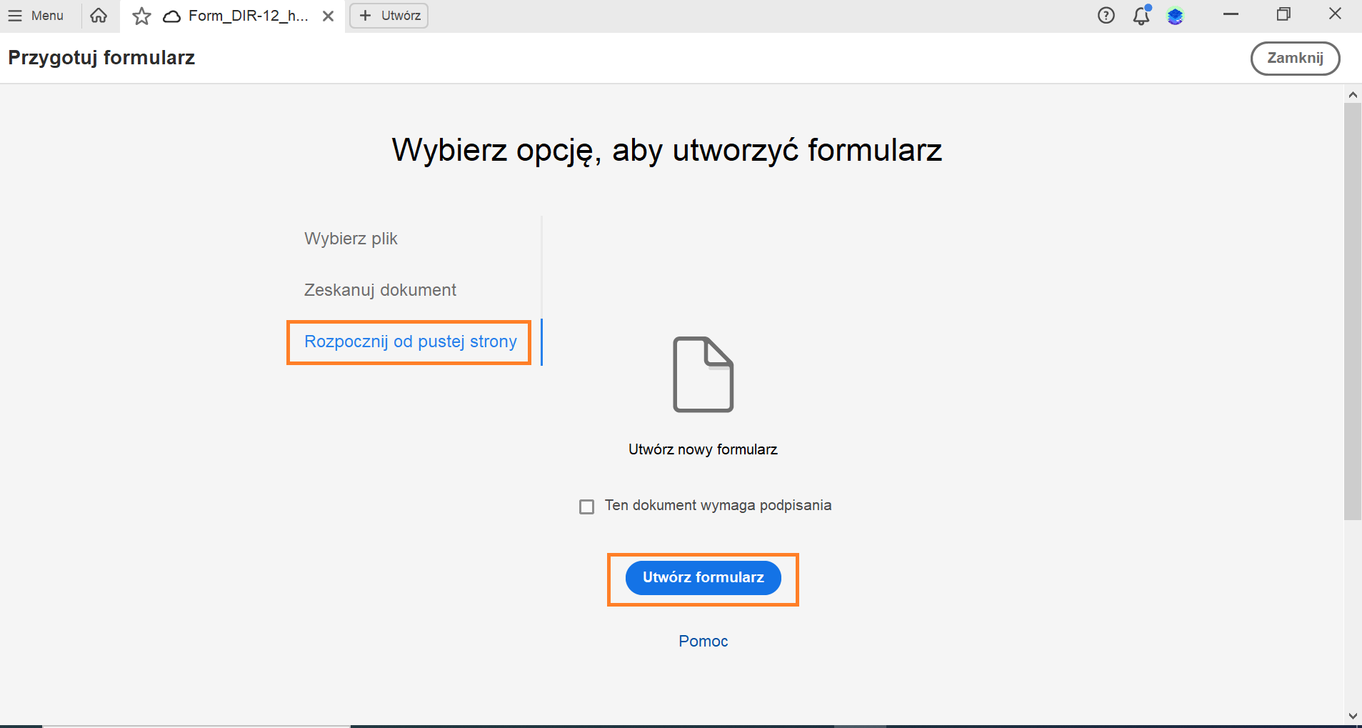 Jak utworzyć formularz od podstaw za pomocą programu Adobe Acrobat
