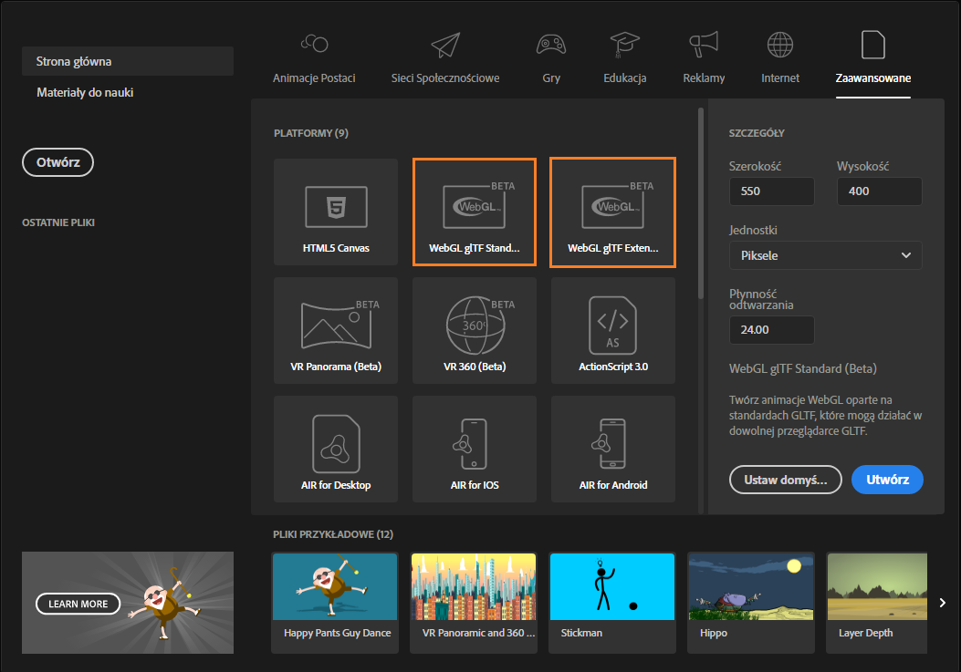 Tworzenie dokumentów WebGL