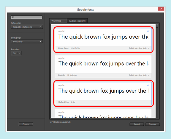 Korzystanie a czcionek Google Fonts w programie Animate CC