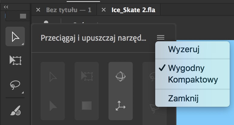 Korzystanie ze stołu montażowego i panelu Narzędzia w programie Animate