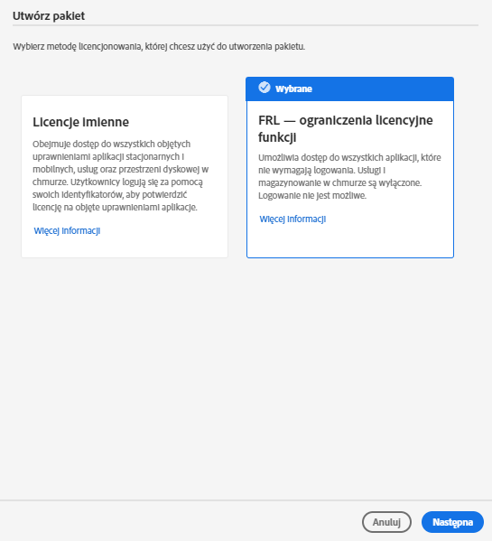 Tworzenie pakietów produktu InDesign Server za pomocą serwisu Admin Console