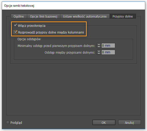 Tworzenie przypisów dolnych w programie InDesign