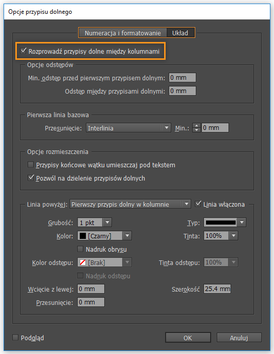Tworzenie przypisów dolnych w programie InDesign