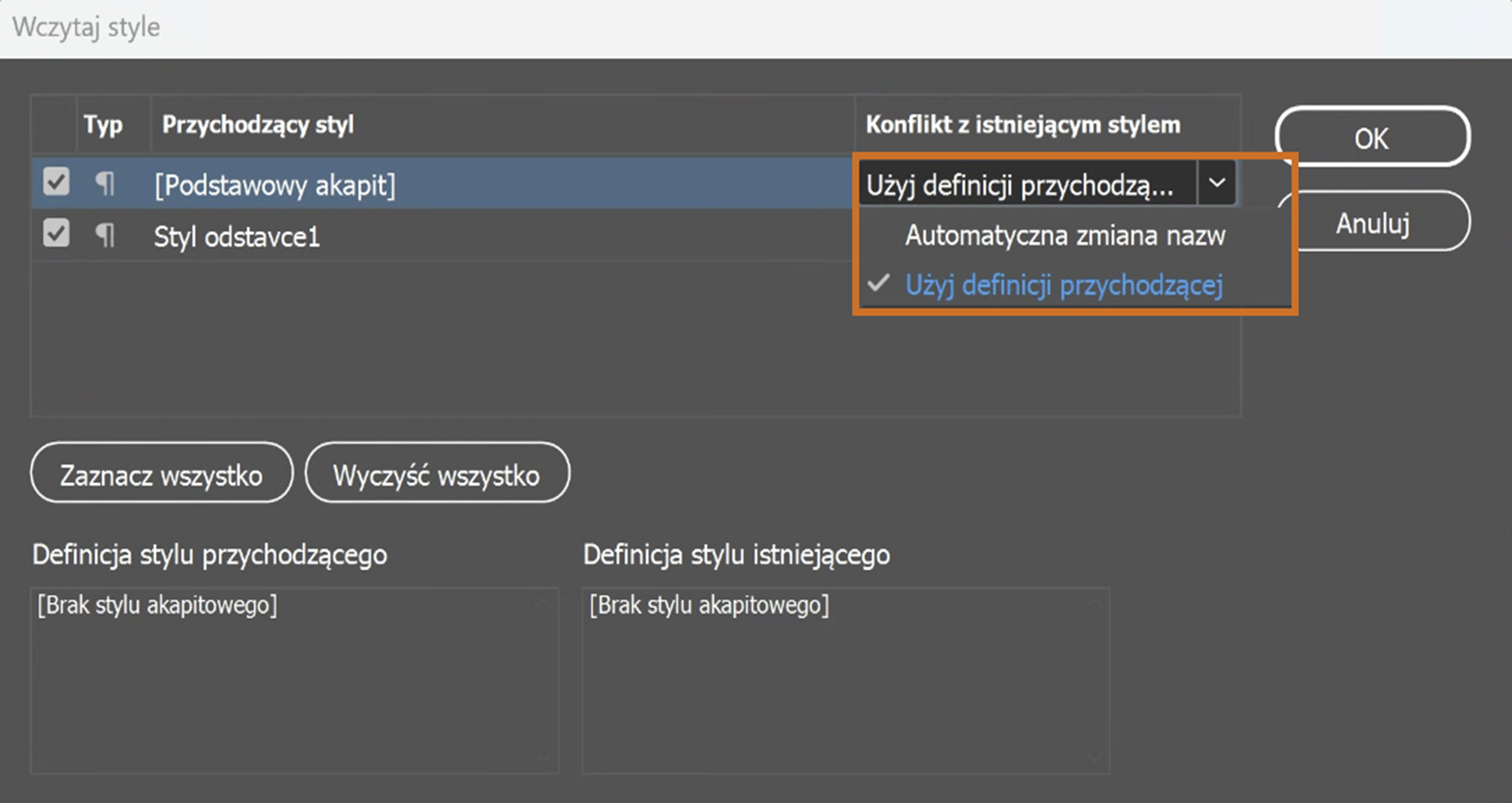 Podstawowe informacje o stylach akapitu i znaków.