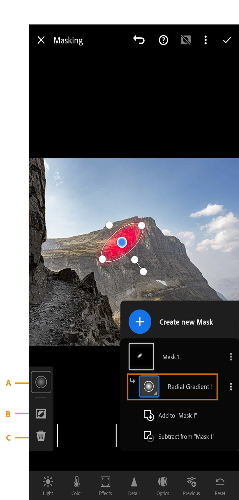 Maskowanie w aplikacji Lightroom dla systemu Android