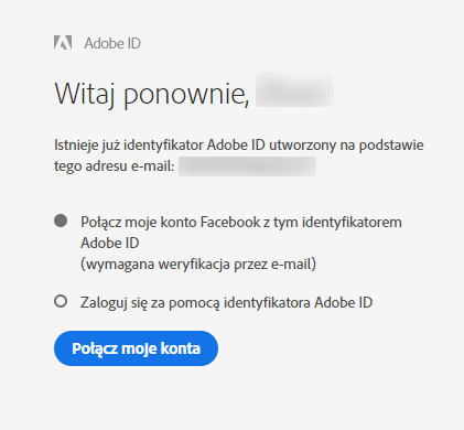 Zaloguj się na konto Adobe za pomocą konta Facebook, Google lub Apple.