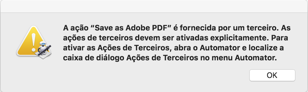 Erro ao salvar como Adobe PDF | macOS Mojave 10.14