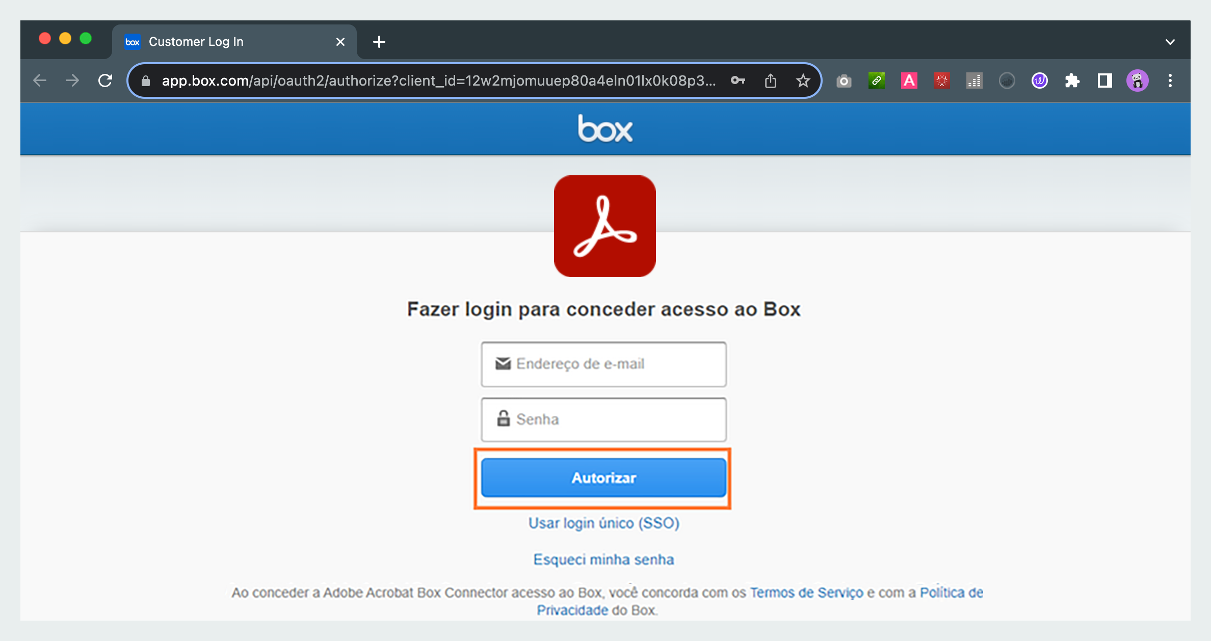 Acesso aos arquivos do Box no Acrobat/Reader
