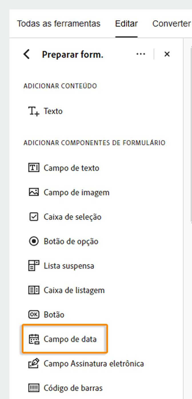 Adicionar dica de ferramenta, data e hora, Necessário ou não, texto de ...
