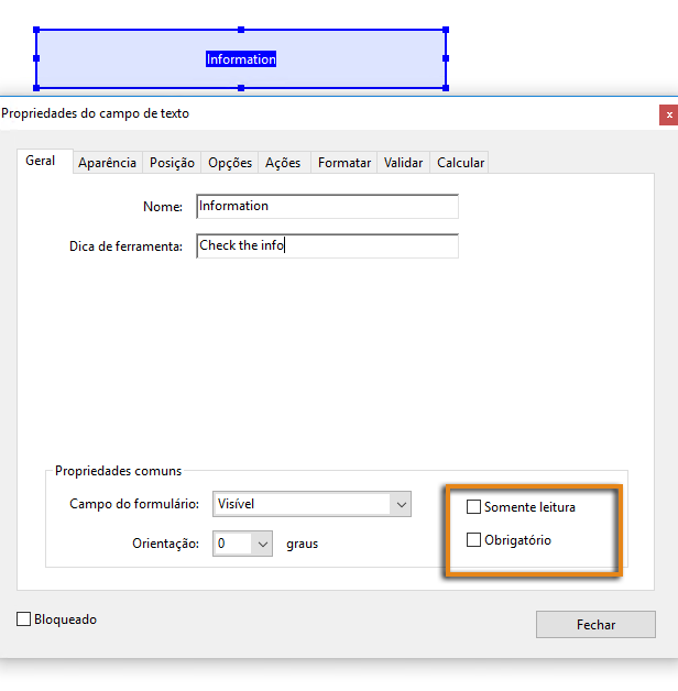 Adicionar dica de ferramenta, data e hora, Necessário ou não, texto de ...