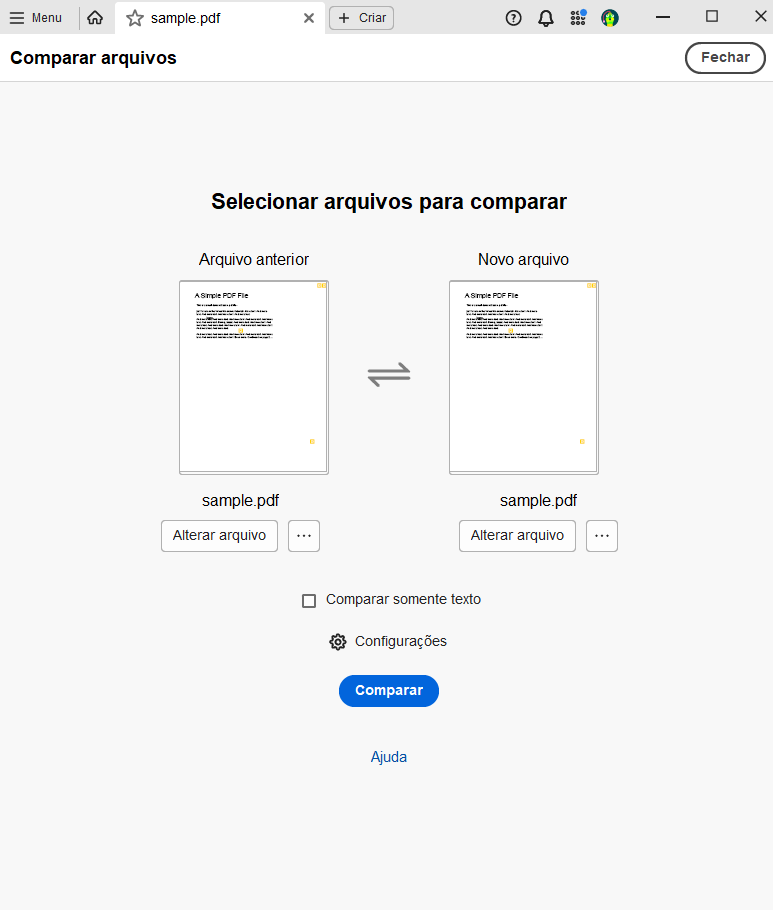 Compare duas versões de um arquivo PDF no Adobe Acrobat