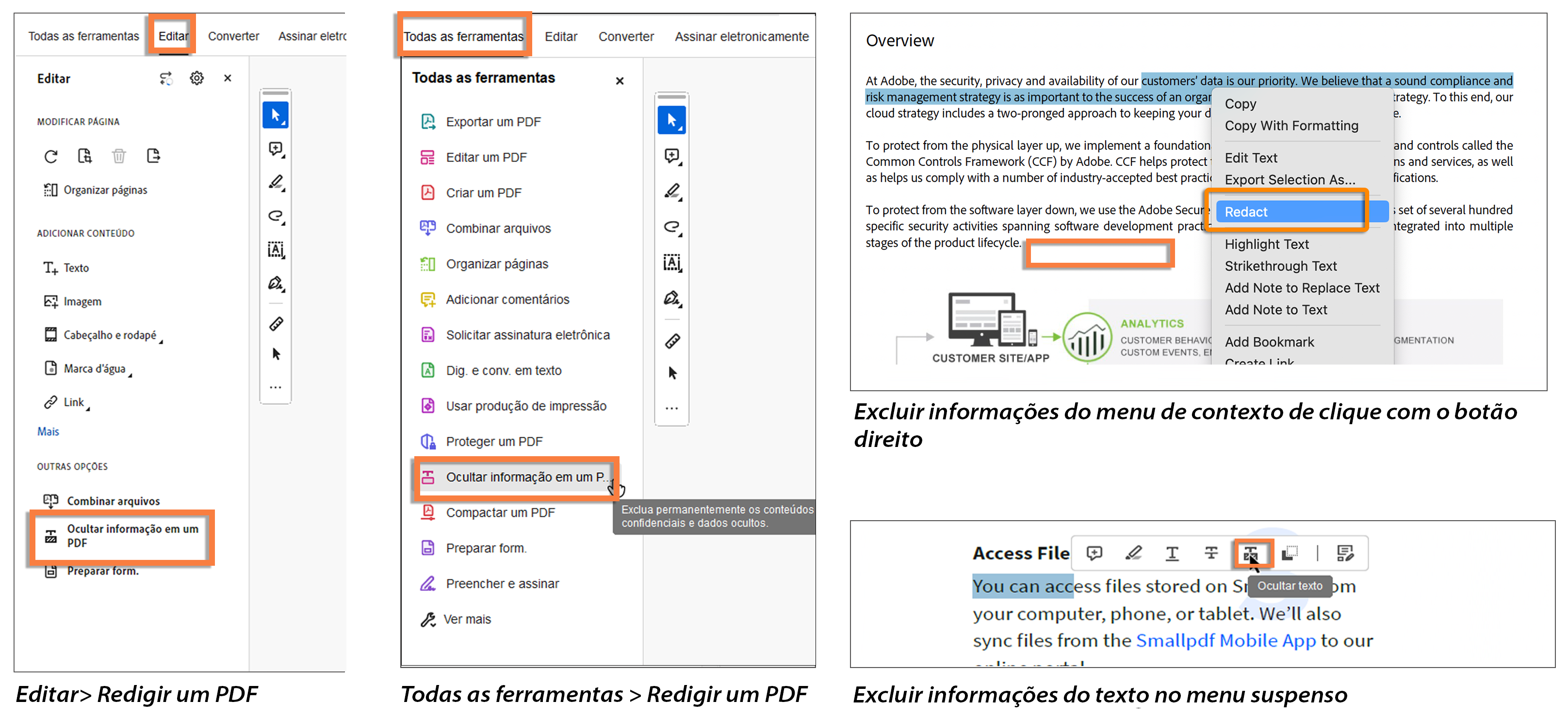 Remoção de conteúdo sensível de PDFs no Adobe Acrobat