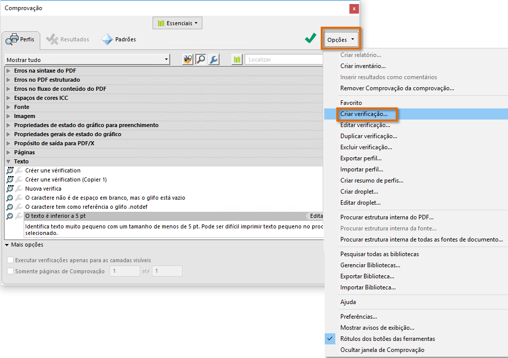 Variáveis de comprovação (Acrobat Pro)